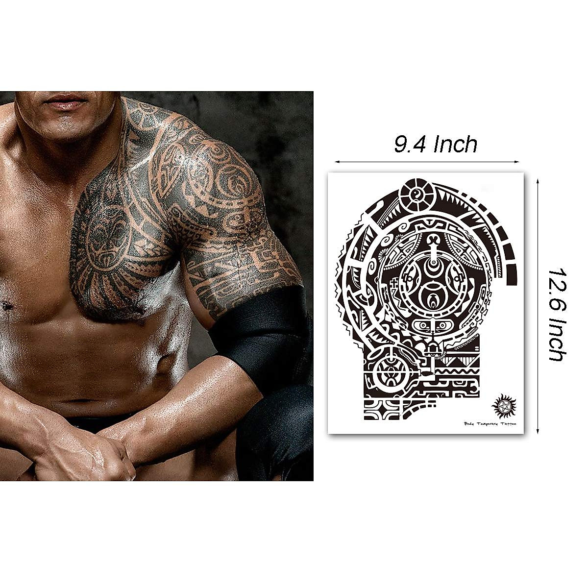 Kotbs 6 Sheets Extra Large Totem Temporary Tattoo Stickers, Waterproof Big Temporary Tattoos for Men Adults Guys Women Body Art Arm Shoulder Chest Make Up Fake Tattoos