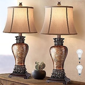 29" Tall Farmhouse Rustic Table lamps Set of 2 for Living Room,3-Color Temperature Dimmable Antique Country Bedroom Nightstand Lamps for Retro Decor,Amber Traditional Vintage Bedside Lamp with 2 Bulbs