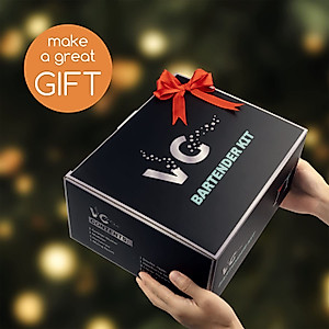 VG Cocktail Shaker Set Bartender kit with Stand, Cocktail Kit Bar Tools Set for Drink Mixer, Bar Cart Accessories for The Home Bar Set (Black)