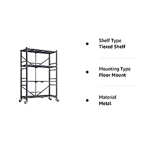 SAYZH 4-Tier Shelves, Foldable Metal Storage Shelves for Garage Plant Shoe Pantry Kitchen Microwave, Grey