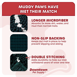 My Doggy Place Microfiber Dog Mat for Muddy Paws, 31" x 20" Teal with Paw Print - Absorbent and Quick-Drying Dog Paw Cleaning Mat, Washer and Dryer Safe - Non-Slip Rubber Backed Pet Mat, Medium