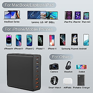 USB C Charger, 265W 8 Ports USB C Charging Station for Multiple Devices, USB C Fast Charger Multiport USB C Charger Block 65W Power Adapter for MacBook iPad iPhone, Samsung Android Phones