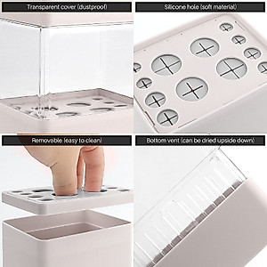 Make-Up Brush Holder,Brush Drying and Storage Box with Lid, Acrylic Makeup Brush Air Drying Rack Holder Cosmetic Brush Organizer, Waterproof Dustproof Container 12 Holes for Different Brush