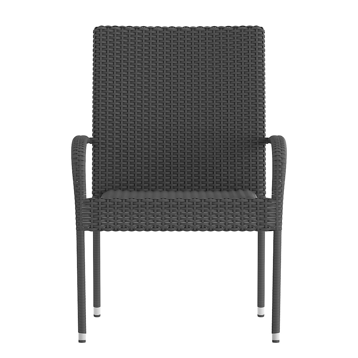 EMMA + OLIVER Sala Stacking All-Weather Patio Chair - Gray Woven Polyethylene Wicker - Powder Coated Steel Frame - for Indoor & Outdoor Use - Set of Four