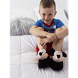 Disney Mickey Mouse Toddler Boys Plush 3D Mickey Head Sock Top Slippers (7-8 M US Toddler, Black/Red)