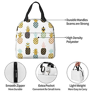 Echoserein Cute Pineapple Stylish Glitter Lunch Bag For Women Girls Insulated Lunch Box Reusable Lunchbox Waterproof Portable Lunch Tote