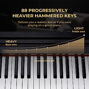 Lexington 88 Key Beginner Digital Piano Weighted for Adults Kids, Portable Wooden Electric Piano Keyboard Full Size with Graded Hammer Action, Sustain Pedal and Power Supply, Black
