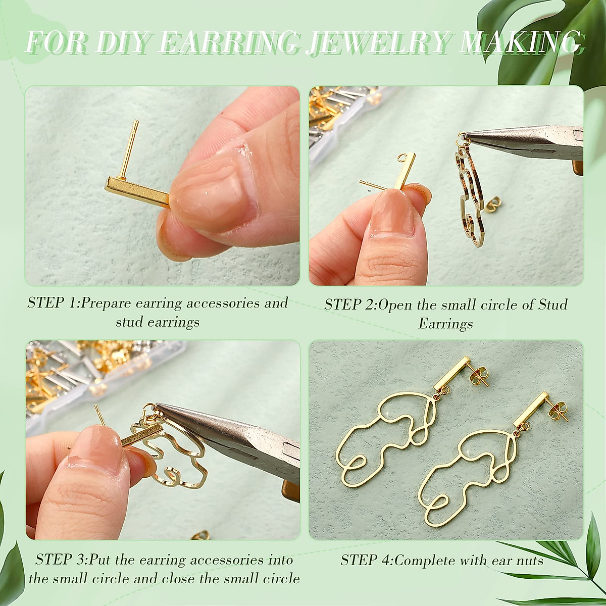 Hinly 80 Pieces Stainless Steel Earring Posts Stud Earring with Loop 80 Pieces Ear Nut Bar Pierced Post for DIY Jewelry Making, 2 Sizes(Gold)