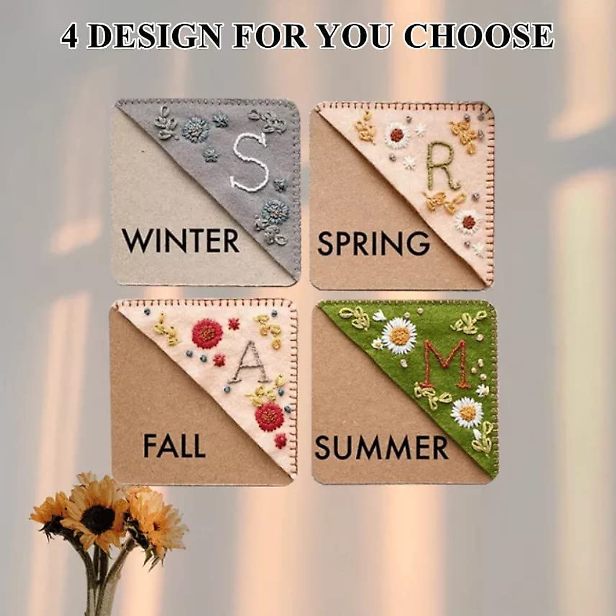 26 Letters Personalized Hand Embroidered Corner Bookmark,Felt Triangle Page Stitched Corner Handmade Bookmark,Unique Cute Flower Letter Embroidery Bookmarks Accessories for Book Lovers