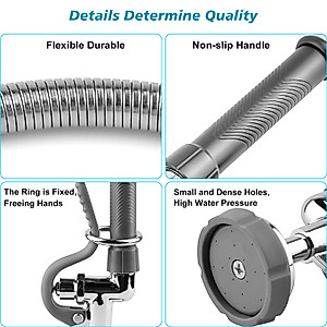NETISR Commercial Sink Sprayer with 44" Flexible Stainless Steel Hose, Universal Pre-Rinse Dish Spray Valve Replacement Kit Assembly Sprayer Nozzle Head, Grey