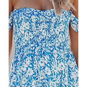 MERMAID'S CLOSET Womens Straps Blue Floral Print Smocked Maxi Dress Boho Casual Chiffon Flowy Beach Long Dresses