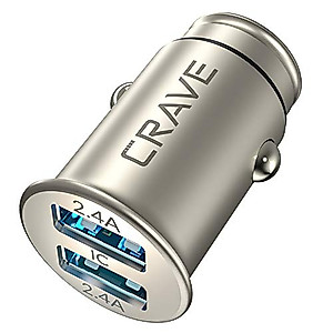 Crave Metal Car Charger [24W 4.8A 2 Port Dual USB] Zinc Alloy Universal Compact 12 Volt Charger, Smart Charge IC Technology
