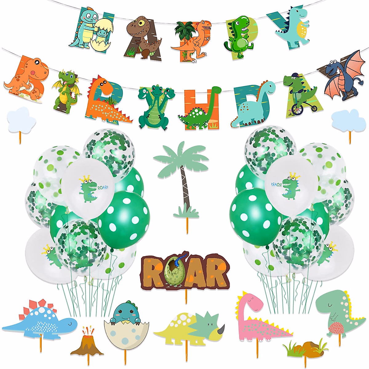 SEENS-Dinosaur Birthday Decorations Set - Birthday Gift for Kids -- 36 Pieces Birthday Party Decorations - Balloon Banner Cake Decoration"