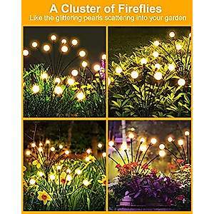 Solar Garden Lights [4 Pack 12 LED] New Upgraded Firefly Lights Solar Outdoor Waterproof Solar Powered Swaying Firefly Garden Lights for Landscape Pathway Patio Yard Walkway Decoration, Warm White