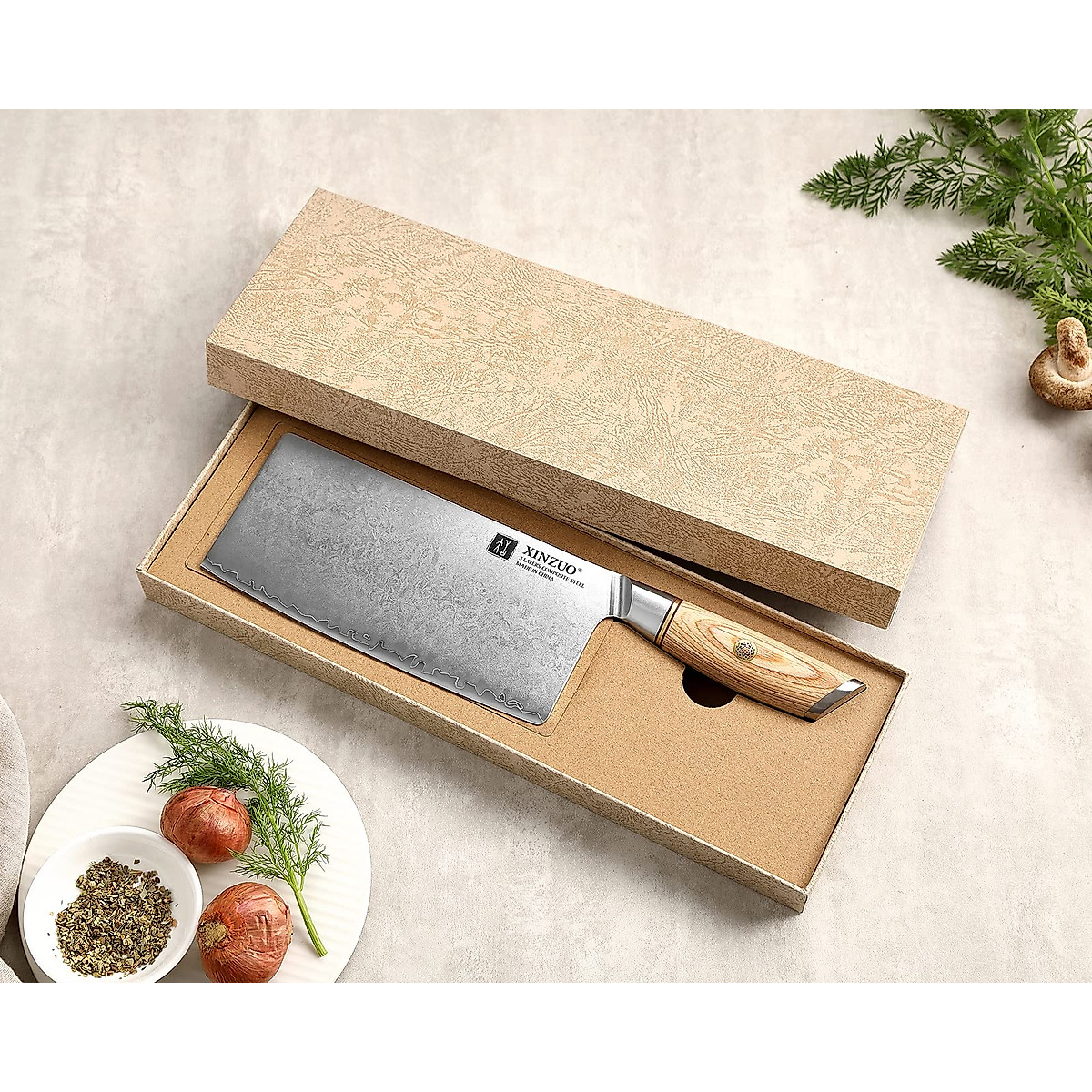 XINZUO 7.5 Inch Cleaver Knife,Composite Steel Chinese Chef Knife,Professional Butcher Knife 3 Layers Clad Steel,Sharp Kitchen Meat Vegetable Knife Stainless Steel Cooking Knife-Pakkawood Handle