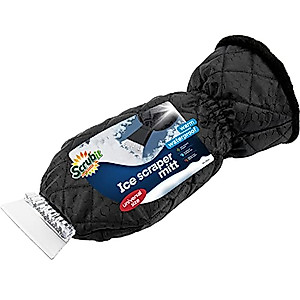 SCRUBIT Ice Scraper with Glove - Car Windshield Scraper for Ice and Snow w/Fleece Mitt - Quickly Scrape and Remove Snow While Staying Warm - Waterproof & Windproof - Car Scraper Snow Brush (Black)