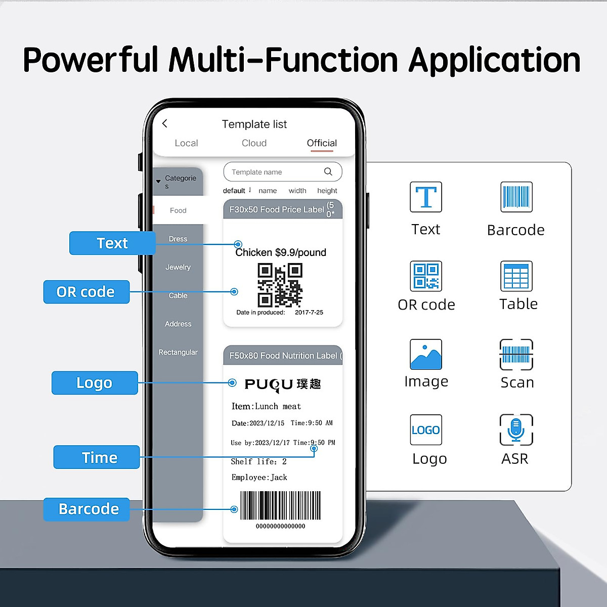 PUQU AQ20 Label Maker - Portable Label Maker Bluetooth Wireless Thermal Label Printer for Clothing, Jewelry, Retail, Cable, Mailing, Barcode and More, Compatible with Android & iOS System, Black