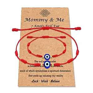 PPJew 7 Knots Evil Eye Bracelet Kabbalah Red String Bracelets Mommy and Me Bracelet Set Protection Amulet for Boys & Girls Daughter Mother Women Family