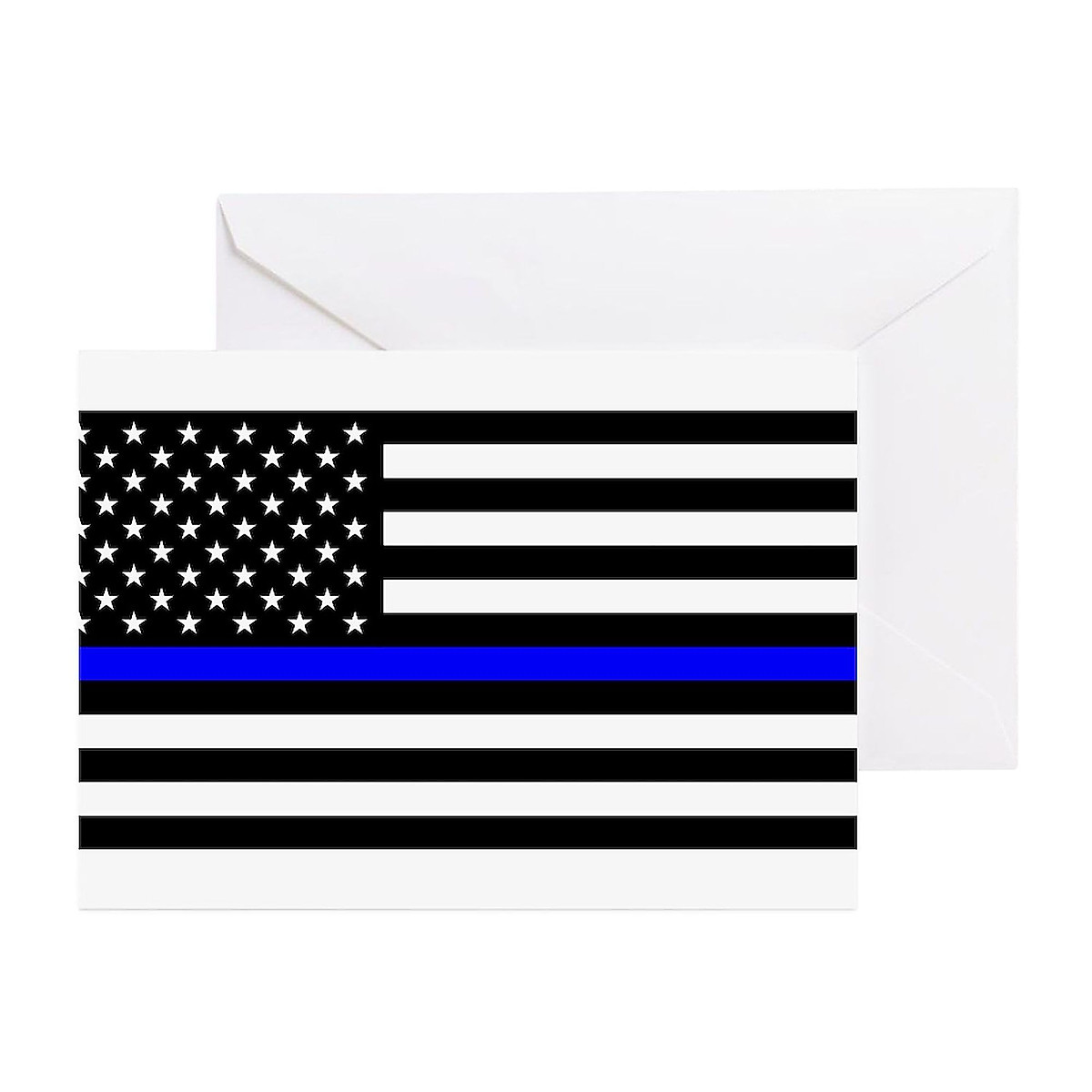 CafePress Police: Black Flag & The Thin Blue Line Greeting C Greeting Card (20-pack), Note Card with Blank Inside, Birthday Card Glossy