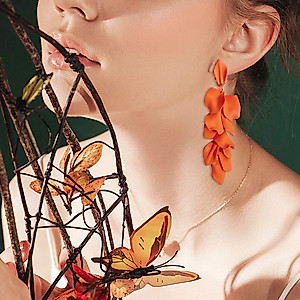 Just Follow Long Acrylic Rose Petal Earrings Dangle Exaggerated Flower Earrings Drop Statement Floral Tassel Earrings for Women (Long Acrylic Rose Petal Earrings-Orange)