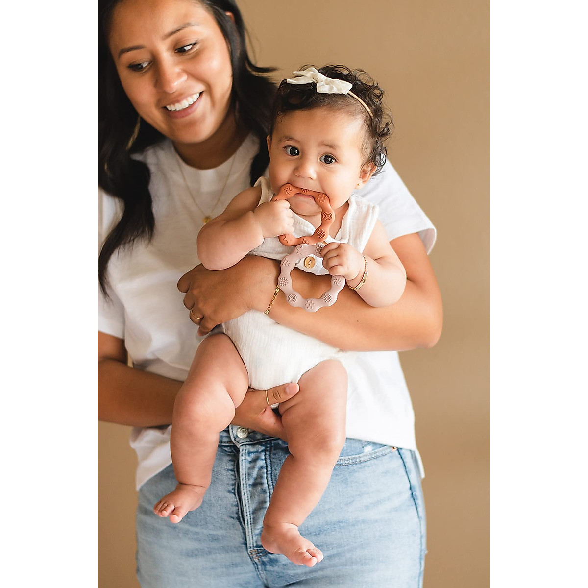 Boppabug | Baby Teething Ring | Minimalist Sensory Teether Toy | Safe Silicone Teething Bracelet (Dusty Lilac)