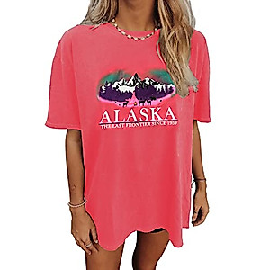 CSDAJIO Women's Graphic Oversized Tshirt Vintage Half Sleeve Round Neck Baggy Tee Summer Casual Tunic Shirt OwAlaska Raspberry Medium