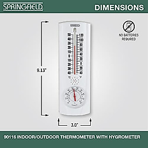 Springfield Vertical Thermometer and Hygrometer, Indoor Outdoor Thermometer, Wireless Humidity Meter for Patio, Garden, or Nursery areas (9.125-Inch)