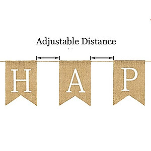 Rustic Happy Birthday Banner, Reusable Burlap Garland Birthday Party Decorations for Adults White