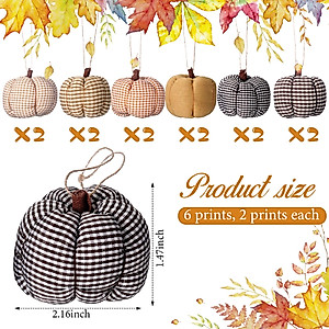 Hiboom 12 Pcs Farmhouse Fall Thanksgiving Decor Plaid Fabric Acorns Pumpkin Hanging Ornaments Autumn Tray Table Decor Thanksgiving Tree Decoration (Pumpkin)