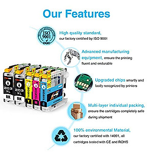 ONEINK Compatible Ink Cartridges Replacement for Brother LC203 XL LC203XL LC201 XL LC201XL for Brother MFC-J480DW J485DW J680DW J885DW J4420DW J4620DW J5620DW Printer, 10 Packs (4BK/2C/2M/2Y)