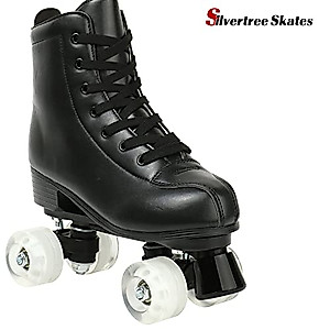 Roller Skates PU Leather High-top Roller Skates Four-Wheel Roller Skates Shiny Roller Skates with Carry Bag for Girls and Boys (Flash Wheel,US:5)