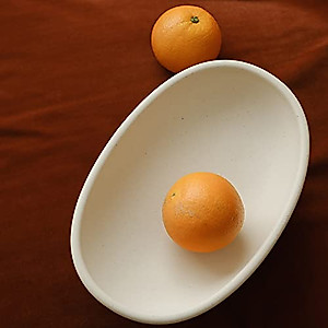 WENSHUO Three-Legs Ceramic Fruit Bowl for Kitchen Counter, Decorative Bowl for Table Décor, 10-inch Oval Large Bowls for Breads, Matte Crème