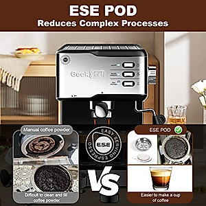 Geek Chef Espresso Machine, Espresso and Cappuccino latte Maker 20 Bar Pump Coffee Machine Compatible with ESE POD capsules filter&Milk Frother Steam Wand, for Home Barista, 950W, 1.5L Water Tank