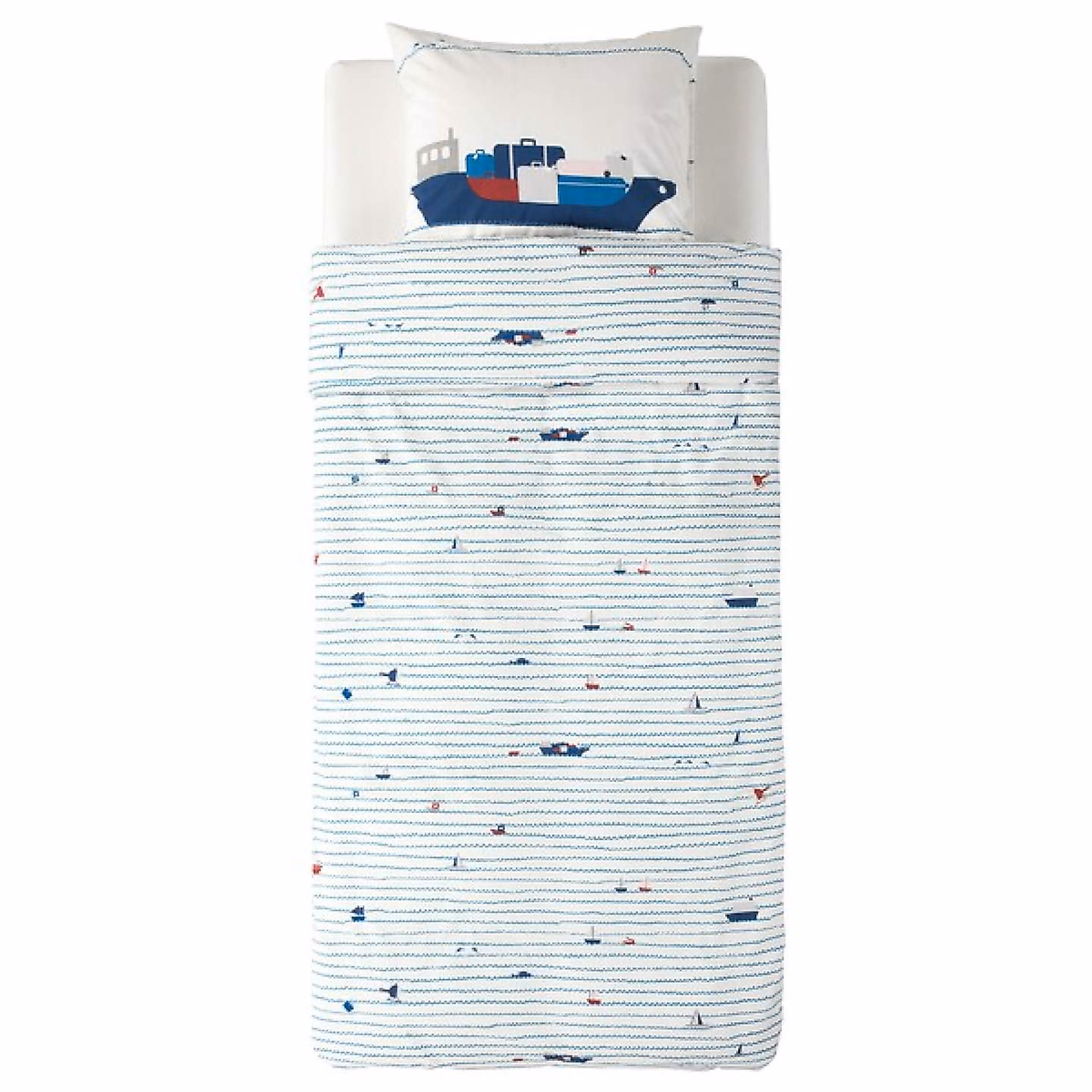 Ikea Upptag Duvet Cover and Pillowcase Waves Boats Pattern Blue Twin 804.402.98