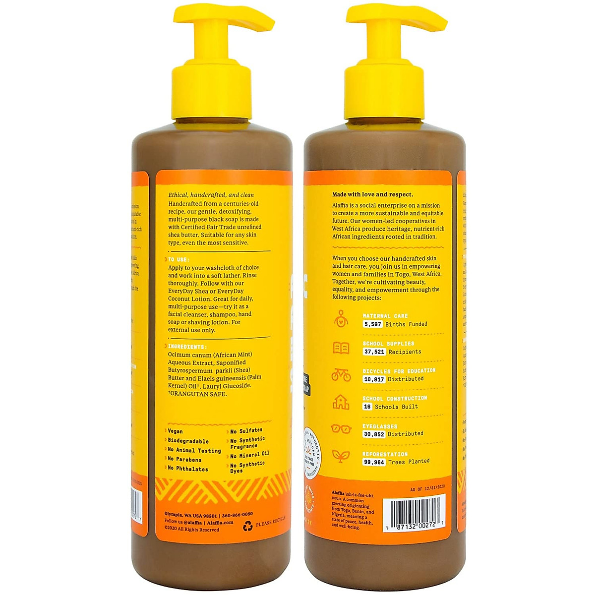 Alaffia Skin Care, Authentic African Black Soap, All in One Liquid Soap, Moisturizing Face Wash, Sensitive Skin Body Wash, Shampoo, Shaving Soap, Shea Butter, Unscented, 16 Fl Oz