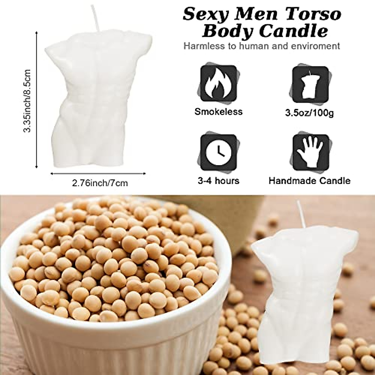 2 Pieces Body Shaped Candle Female Body Candle Men Torso Candle Soy Wax Scented Candle Scented Candle Male Body Candle Decorative Candle for Bedroom Bathroom Wedding (Milk White)