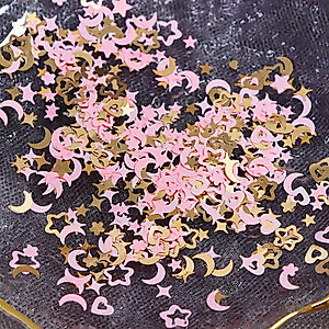 KACHIMOO KACHIMOO Nail Glitter Sequins,12 Grids Gold Pink Nail Glitter Flakes 3D Cherry Blossoms Moon Star Nail Sequin Flakes Heart Nail Charm Nail Accessories for Nail Art Decoration