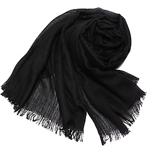 Gragengs Women Summer Scarfs Cotton Lightweight Large Long Gauze Shawl Beach Wrap Plain 75”×43” (Black)
