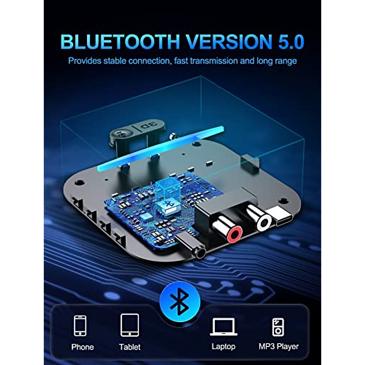 COMSOON Bluetooth Receiver for Car/Home Stereo/Speakers, 3D Surround Sound Bluetooth Car Stereo Digital Media Receivers for Music Streaming/Hands-Free Calling + 3.5mm AUX/RCA Cable