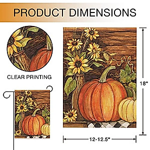 Hzppyz Fall Thanksgiving Pumpkin Sunflowers Home Decorative Garden Flag, Autumn Harvest Yard Outside Farmhouse Decor Flag, Decorations Outdoor Small Flag Double Sided 12 x 18
