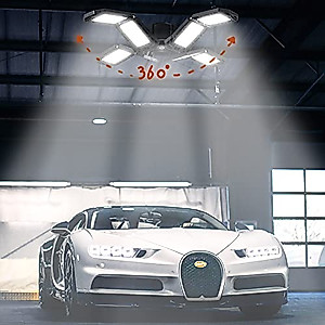 BUYMALLY 8 Panels LED Garage Light, 220W 22000LM Ultra-Bright Deformable Garage Ceiling Light, 6500K CRI 80+ Adjustable Panels Shop Lighting, E26/E27 Base, Workshop Basement Warehous Daylight Light