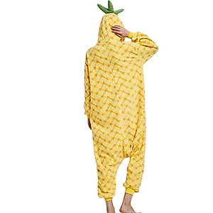 RULTA Animal Onesie for Women Men Adult Costume Cosplay One Piece Pajamas Halloween Xmas Gifts (US, Alpha, X-Large, yellow pineapple)