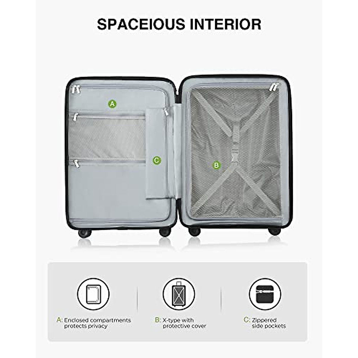 LUGGEX Silver Luggage Sets 3 Piece with Spinner Wheels - Expandable Carry on Suitcase Set of 3 - Travel Lightweight Luggage Sets 3 Piece without USB Port