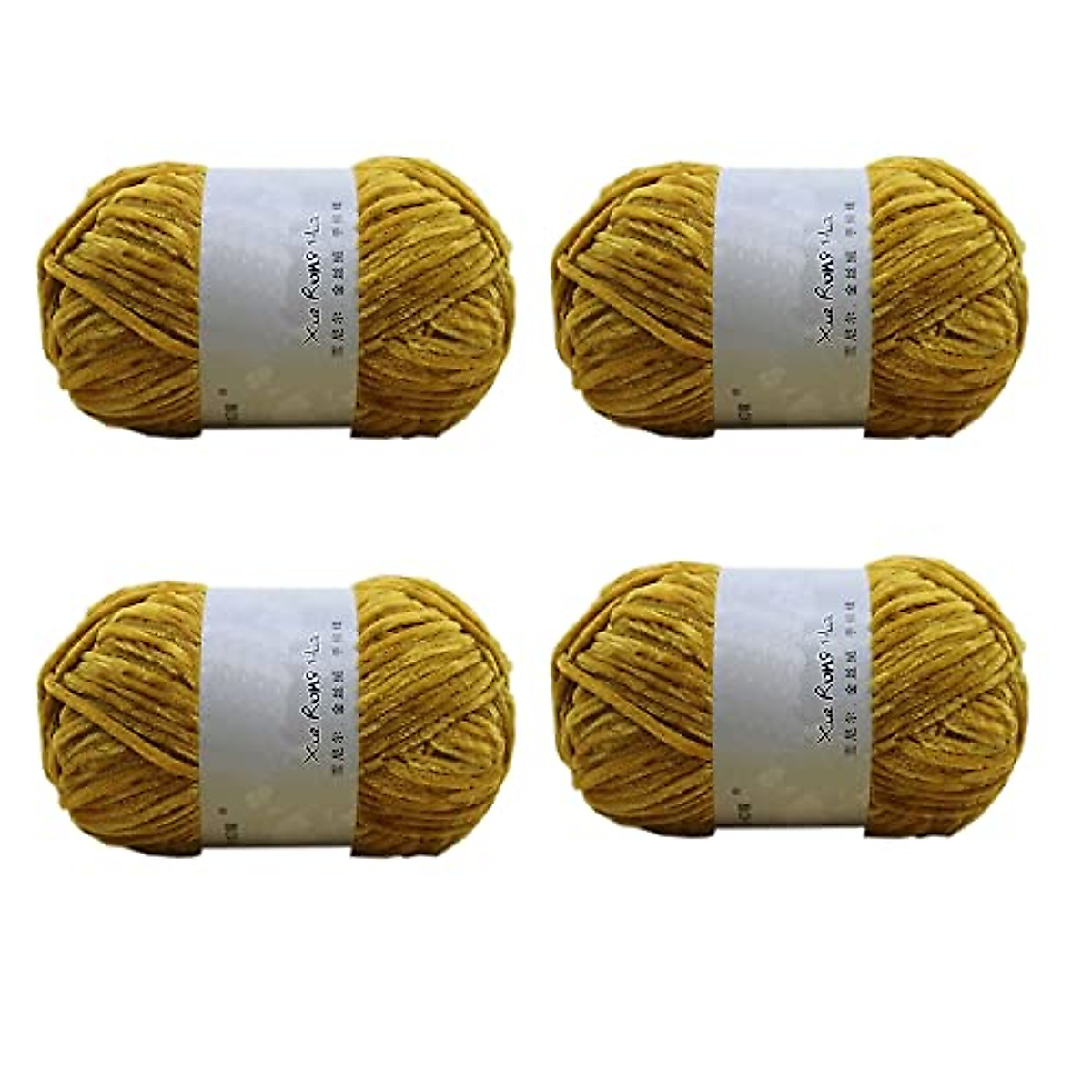 4 Skeins Soft Chenille Yarn Blanket Yarn Velvet Yarn for Knitting Fancy Yarn for Crochet Weaving DIY Craft Total Length 720m/400g (Sunset Gold)