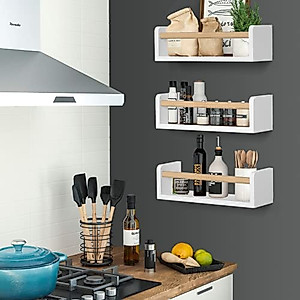 ZCO White Nursery Wall Shelves, 16 Inch Wooden Floating Shelves for Wall, Set of 3 Wall Mounted Shelves for Living Room, Bathroom Decor, Kitchen Spice Rack, White-Natural