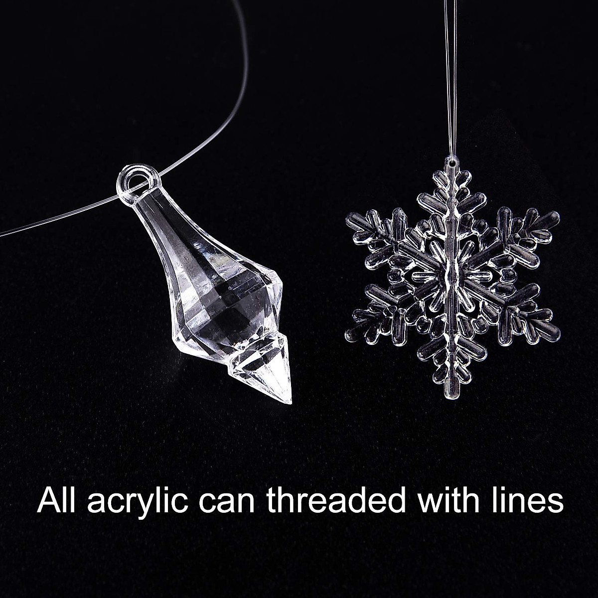 FEPITO 85 PCS Christmas Decoration Acrylic Snowflake Icicles Christmas Tree Icicle Snowflake with Crystal Line Ornaments Set for Christmas Party Decorations