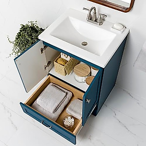 Spring Mill Cabinets Emlyn 24 Inch Bathroom Vanity with White Single Sink Top, 2-Door Cabinet, 1 Drawer, 24.5" W x 18.75" D x 32.89" H, Admiral Blue