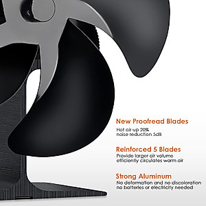 Wood Stove Fan, 5 Blade Fireplace Fan, Heat Powered Stove Top Fans, Non Electric Fireplace Fan, Eco Friendly, Ultra Quiet, Efficiently Circulates Warm Air, Perfect for Log Burner / Wood Burner Stove