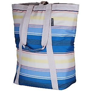 CleverMade Backpack Beach Tote with Mesh Bottom- Large Bag Great for Beach Days and Weekend Trips; Comfortable Carry Straps and Backpack Straps for Dual Carry Options, Blue/Cream