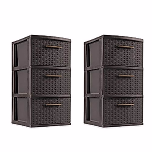 3 Drawer Storage Weave Cart Set of 2 Espresso Plastic Storage Box Organizer NEW